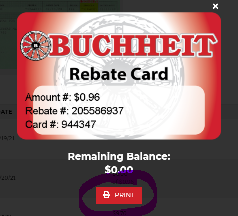 Check the status of Ebate card or reprint Ebate card: – Buchheit